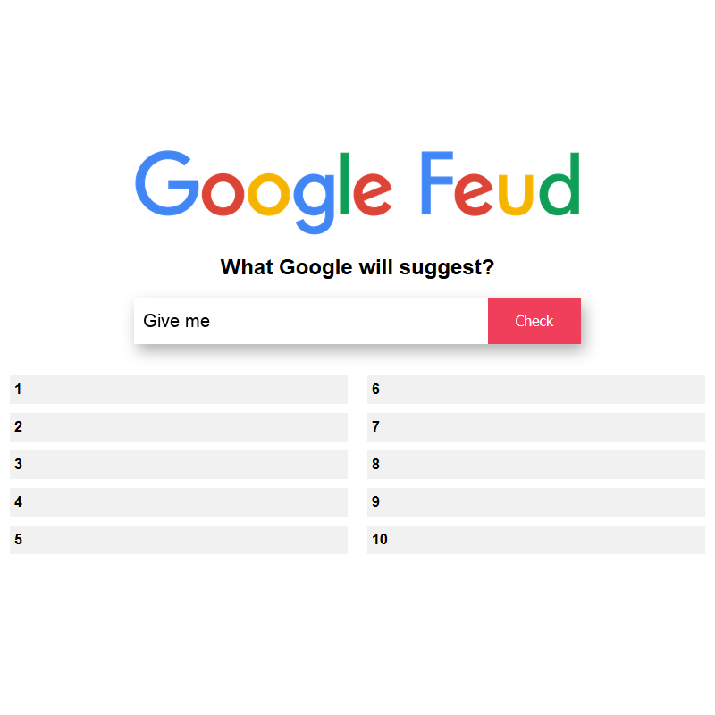 Give me... - Google Feud in english
